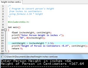 Convert Person Height from Inches to Centimeters - EasyCodeBook.com