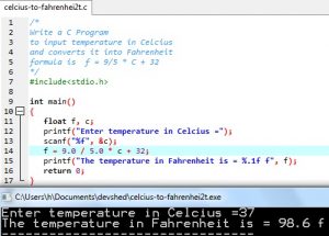 Degree Celsius to f conversion program - EasyCodeBook.com