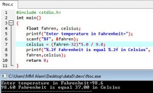 Fahrenheit to Celsius Conversion C Program - EasyCodeBook.com