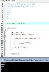 Print Star Pattern Left Inverted Triangle - EasyCodeBook.com