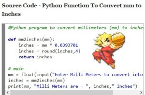 Python Convert Millimeters to Inches using Function - EasyCodeBook.com