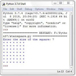 Python Program Print Square Of Stars - EasyCodeBook.com
